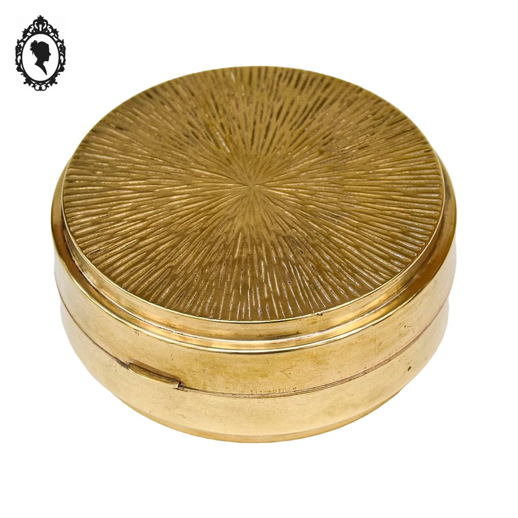 Jolie boite à poudre ancienne ronde en laiton strié