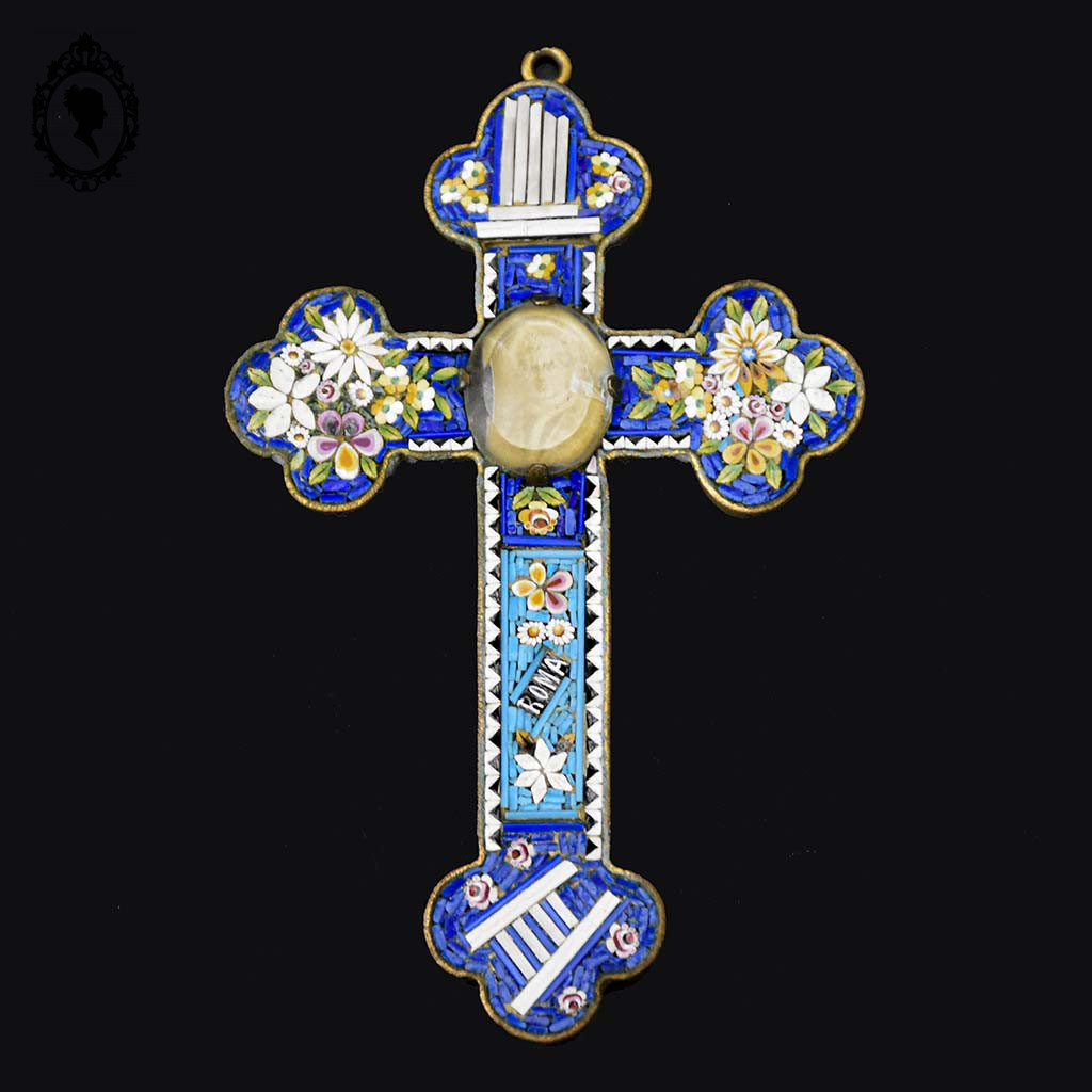 Croix en micro mosaïque de Roma Italienne photo verre H 10,5 cm