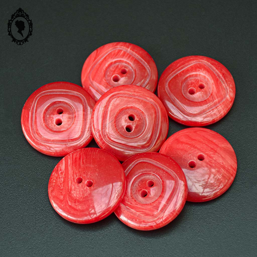 Lot 7 gros boutons plats ronds rouge D 2,7 cm vintage